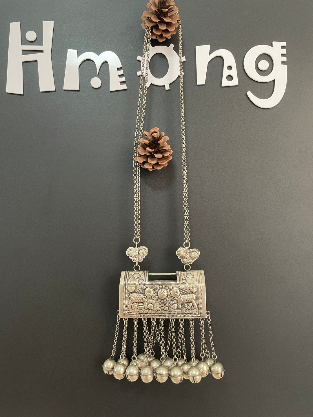 Hmong Silver Charm Necklace,vintage ,lock Design,sweater Detective,miao ...