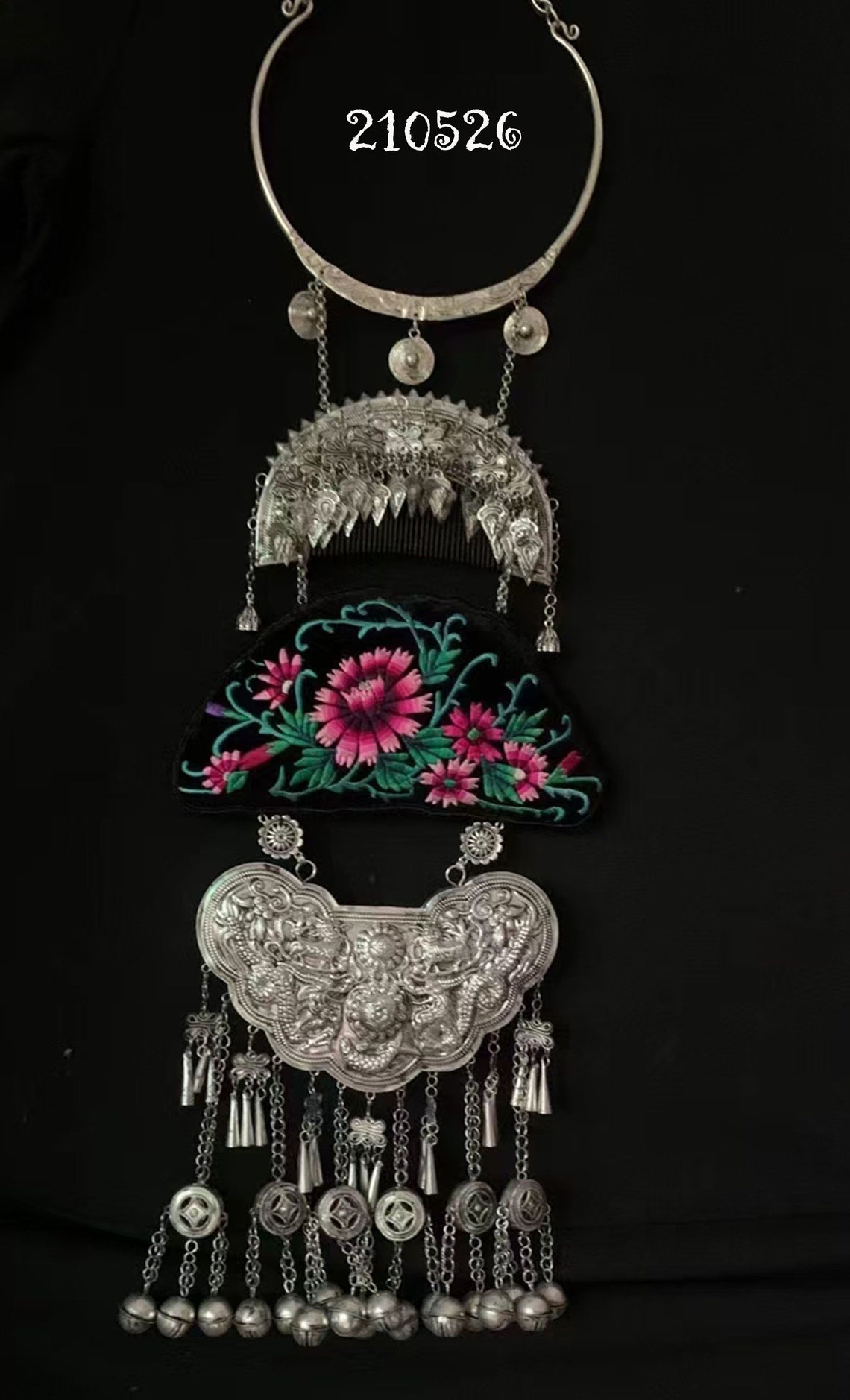 Hmong Silver Embroidery Necklace,vintage ,sweater Detective,miao Silver ...