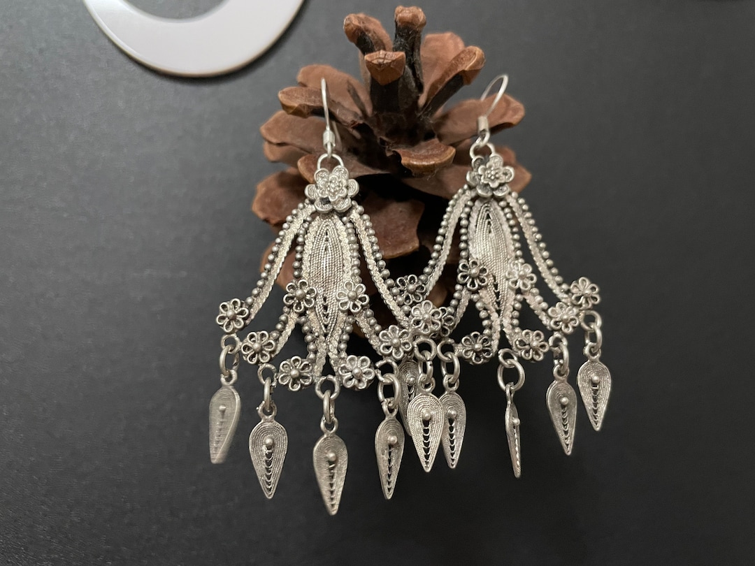 One Pair Hmong Silver Pandent,vintage Earrings,sweater Detective,miao ...