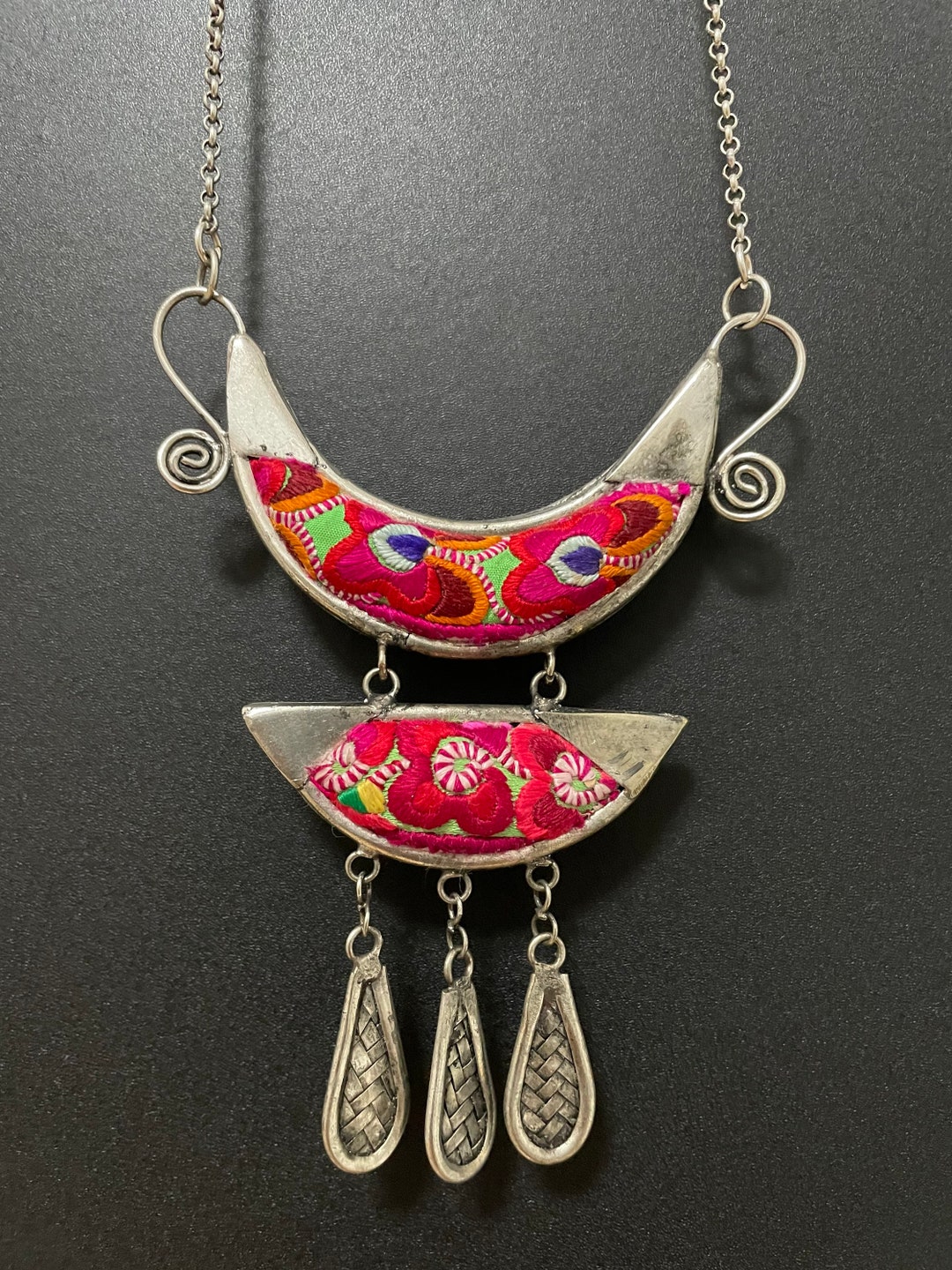 Hmong Silver Charm Necklace,vintage ,embroidered Design,sweater ...