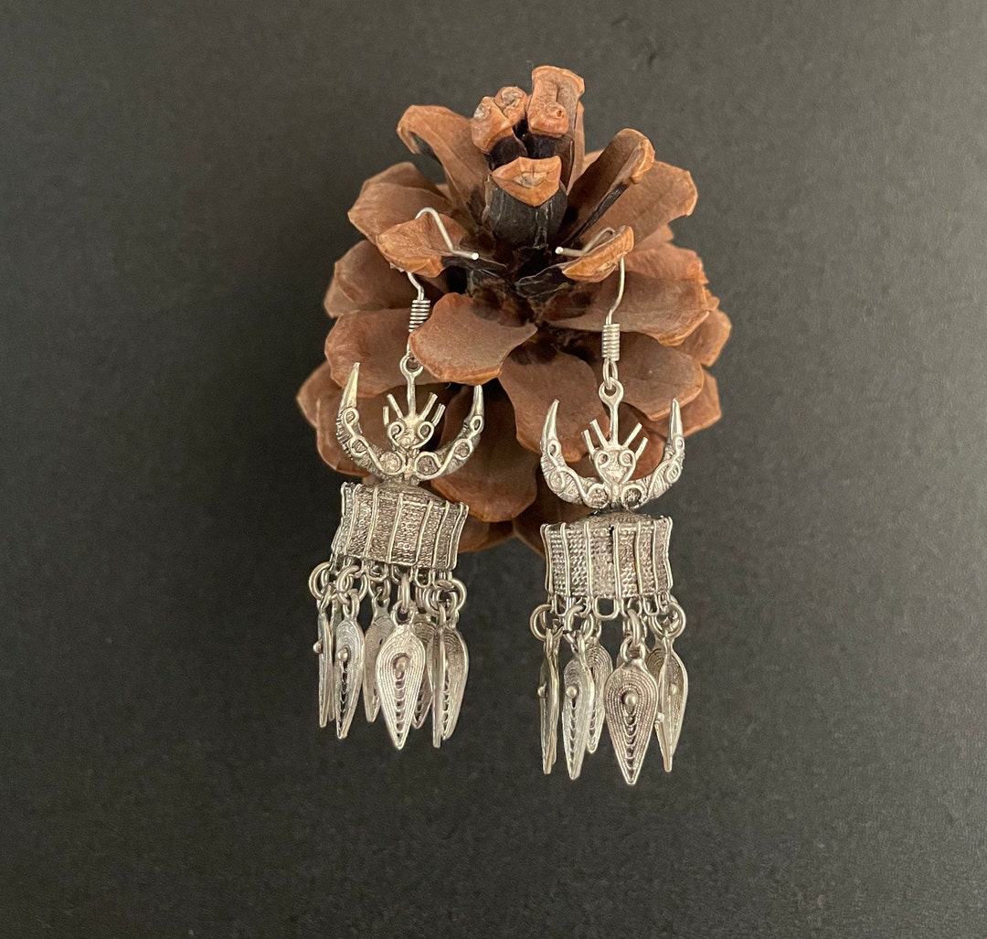 One Pair Hmong Silver Earrings,vintage Earrings,miao Symbol Design,miao ...
