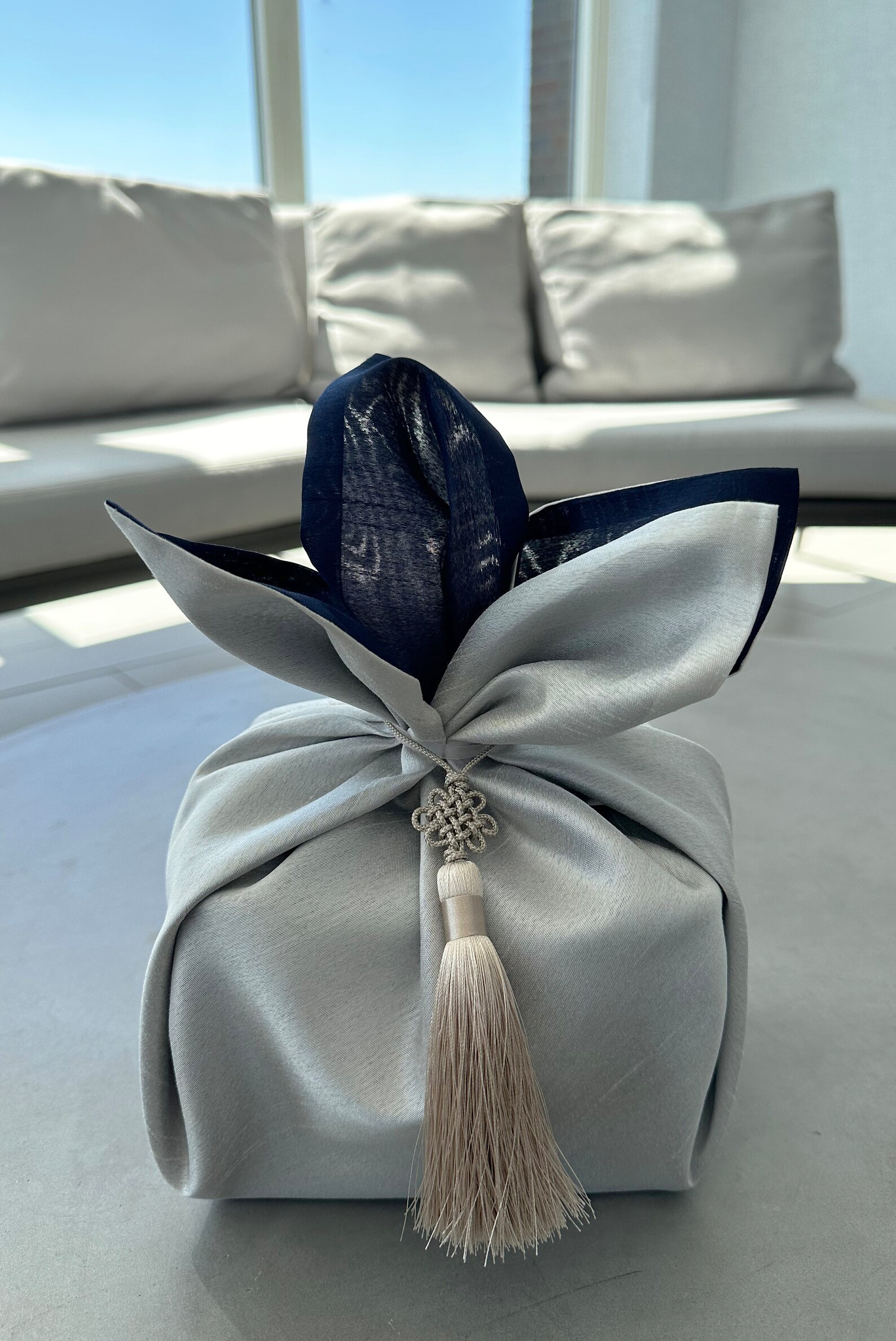 Navy & Ivory Korean Traditional Fabric, Korean Gift Wrap, Bojagi ...