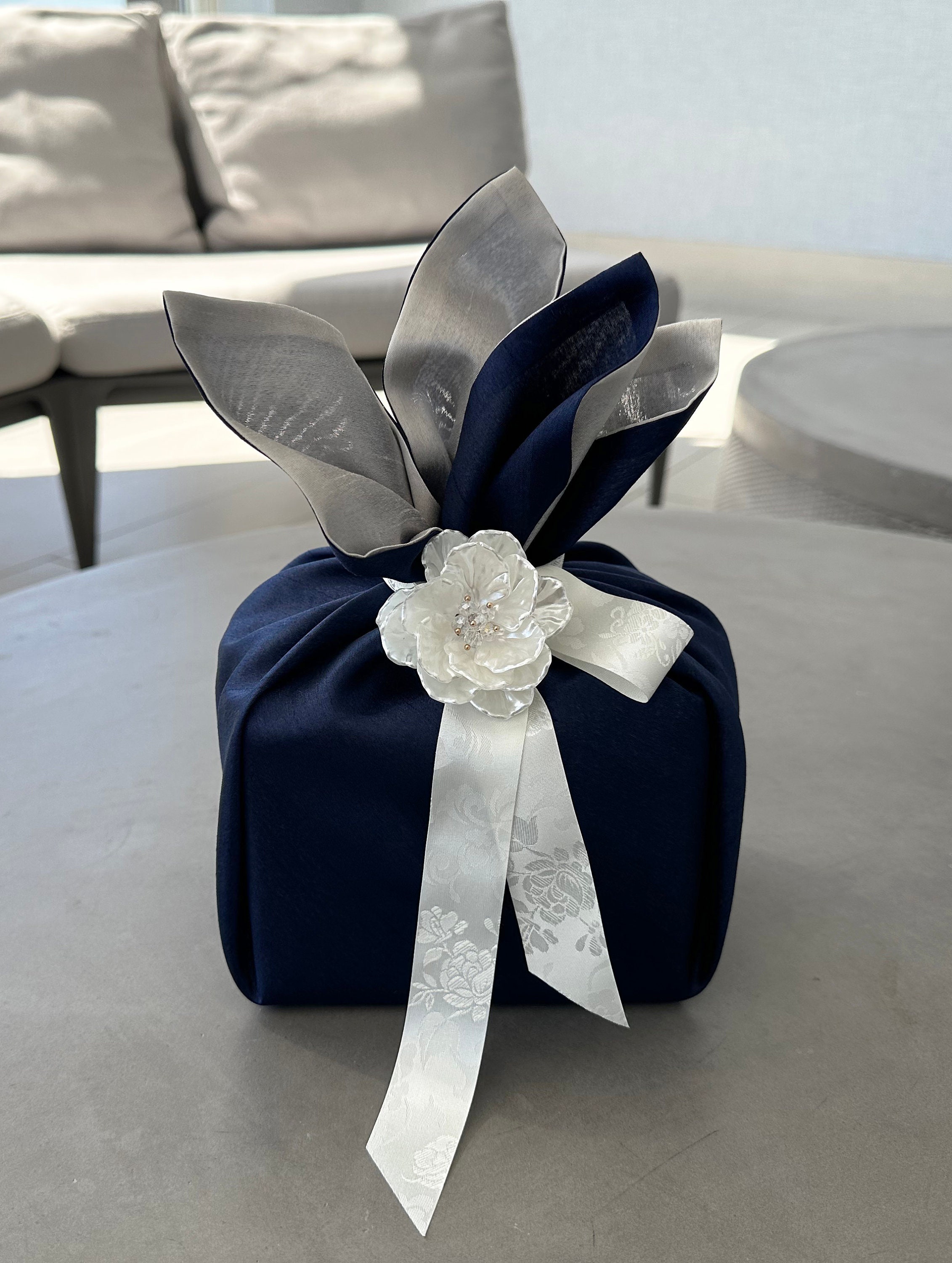 Navy & Ivory Korean Traditional Fabric, Korean Gift Wrap, Bojagi ...