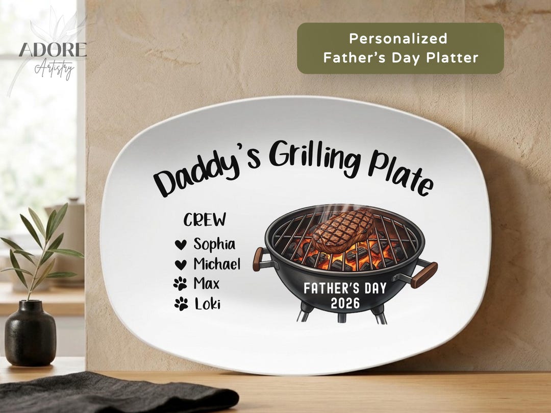 Personalized Daddy's Grilling Plate With Kids Names BBQ Custom Platter ...