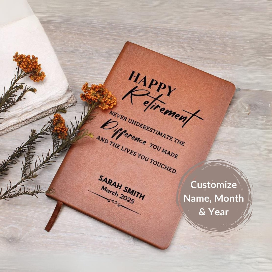 Custom Happy Retirement Gift Leather Journal Notebook Nurse Teacher ...