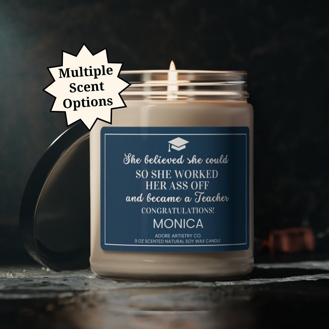 Personalized Teacher Candle Graduation Gift Masters Graduate Bachelors ...