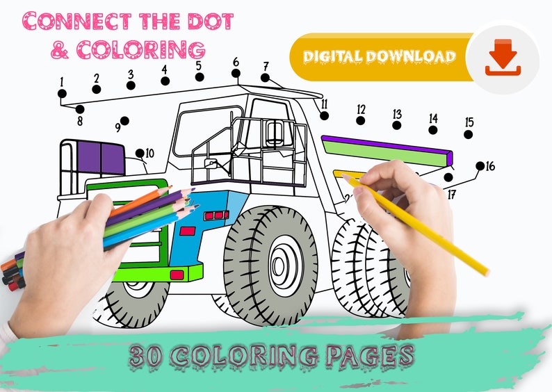 30 Dot-to-dot Coloring Pages Printable Dot-to-dot Construction Connect ...