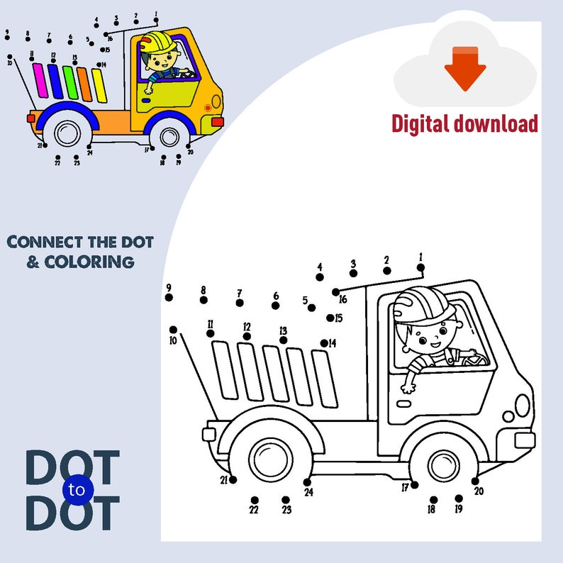 30 Dot-to-dot Coloring Pages Printable Dot-to-dot Construction Connect ...