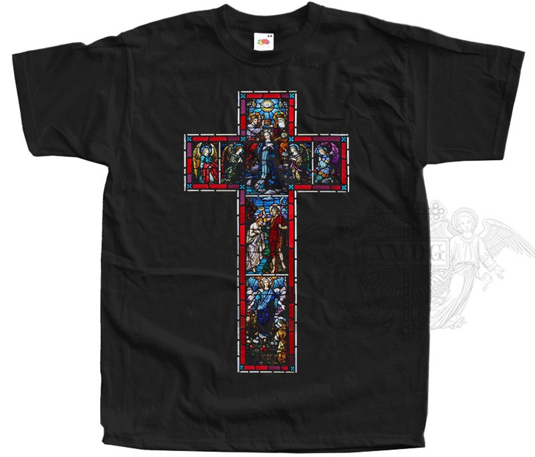 CROSS V1 Crucifixion of Jesus Christ T-SHIRT Black Tee Catholic Vintage ...