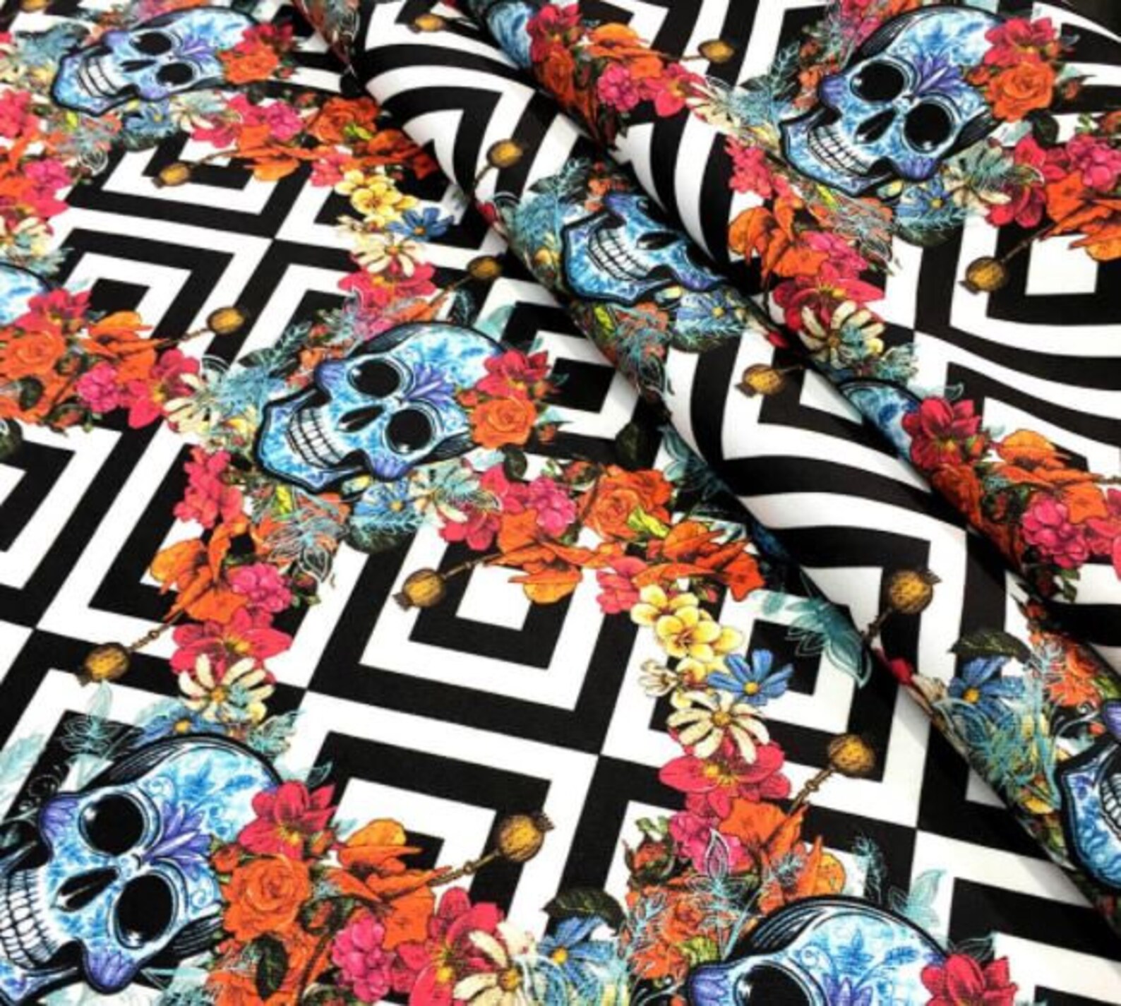 Skull With Flowers Upholstery Fabric Skull Furnishing Canvas | Etsy