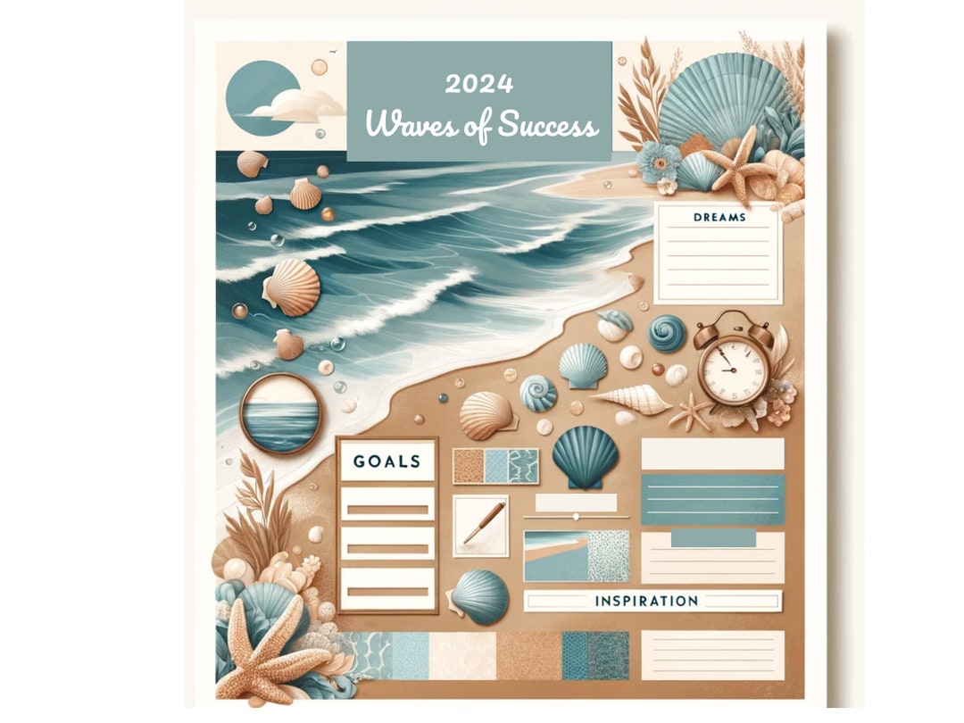 2024 Waves of Success: A Vision Board Chart in Both PNG and PDF Formats ...