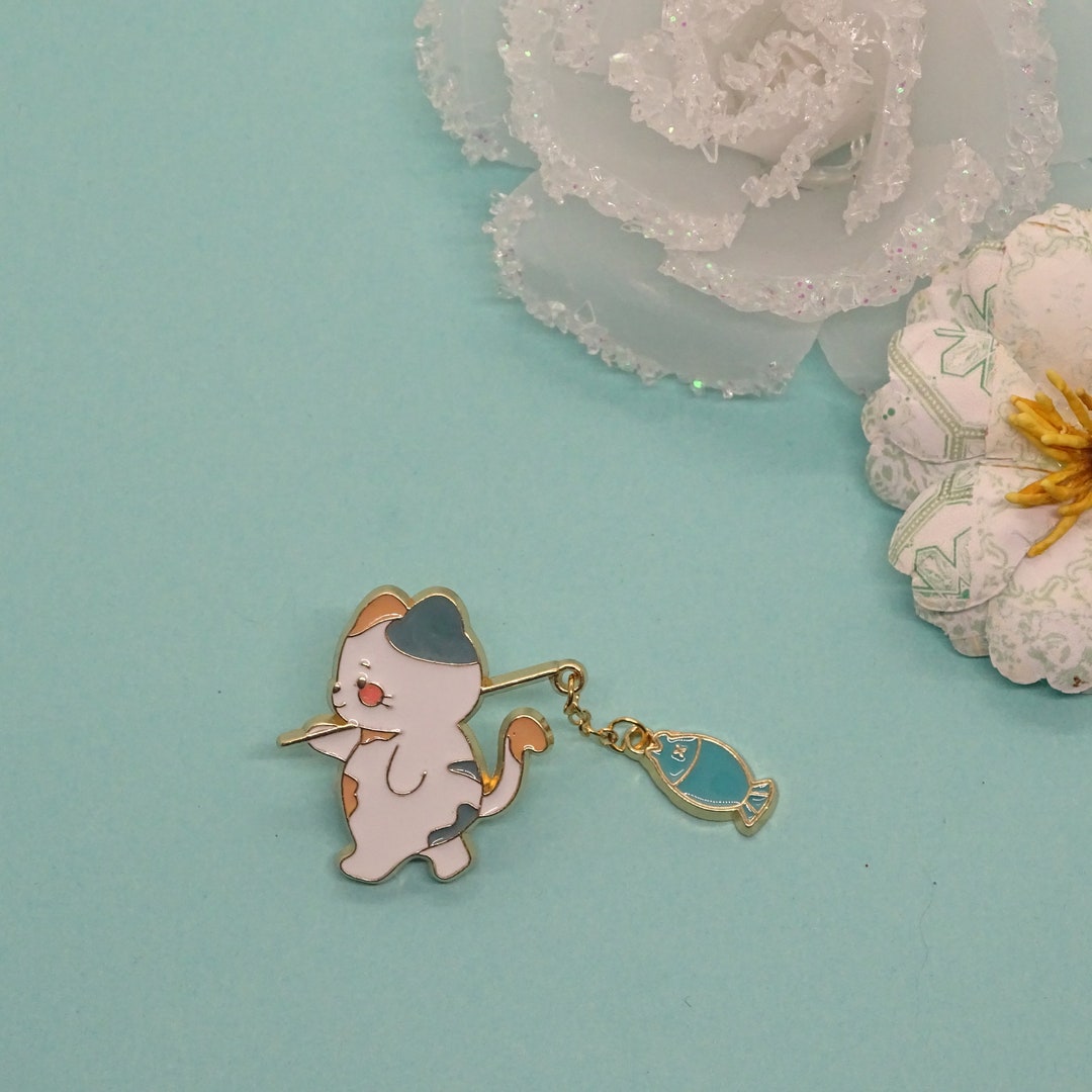 Pin's Paula Cute and Funny Cat Fishing Rod Fish - Etsy