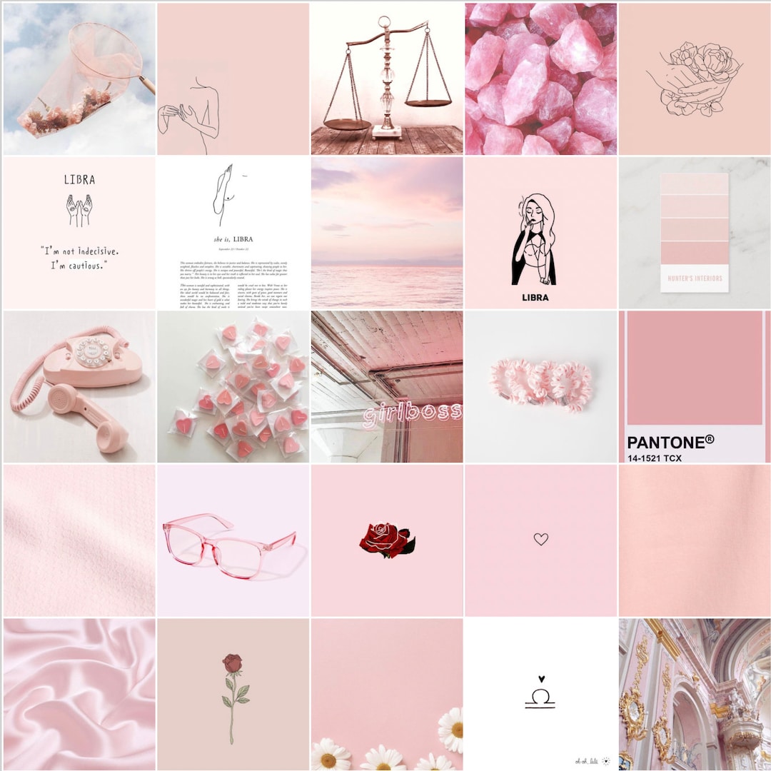 25 PC Libra Zodiac Pastel Pink Aesthetic Photo Collage Kit Minimalist ...