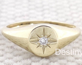 14k Gold Signet Star Ring - Etsy