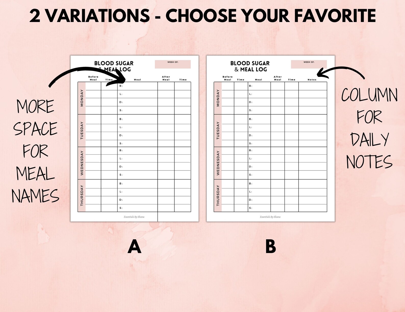 Printable Blood Sugar Tracker and Meal Log, Glucose and Food Tracker ...