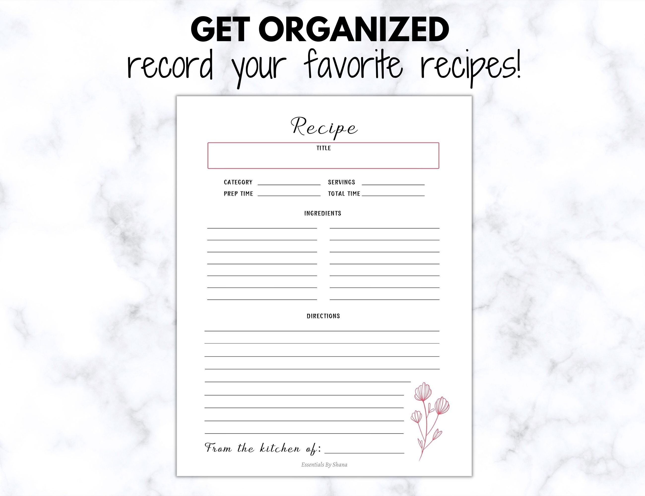 Printable Blank Recipe Pages for Handwritten Recipes and Recipe Books ...
