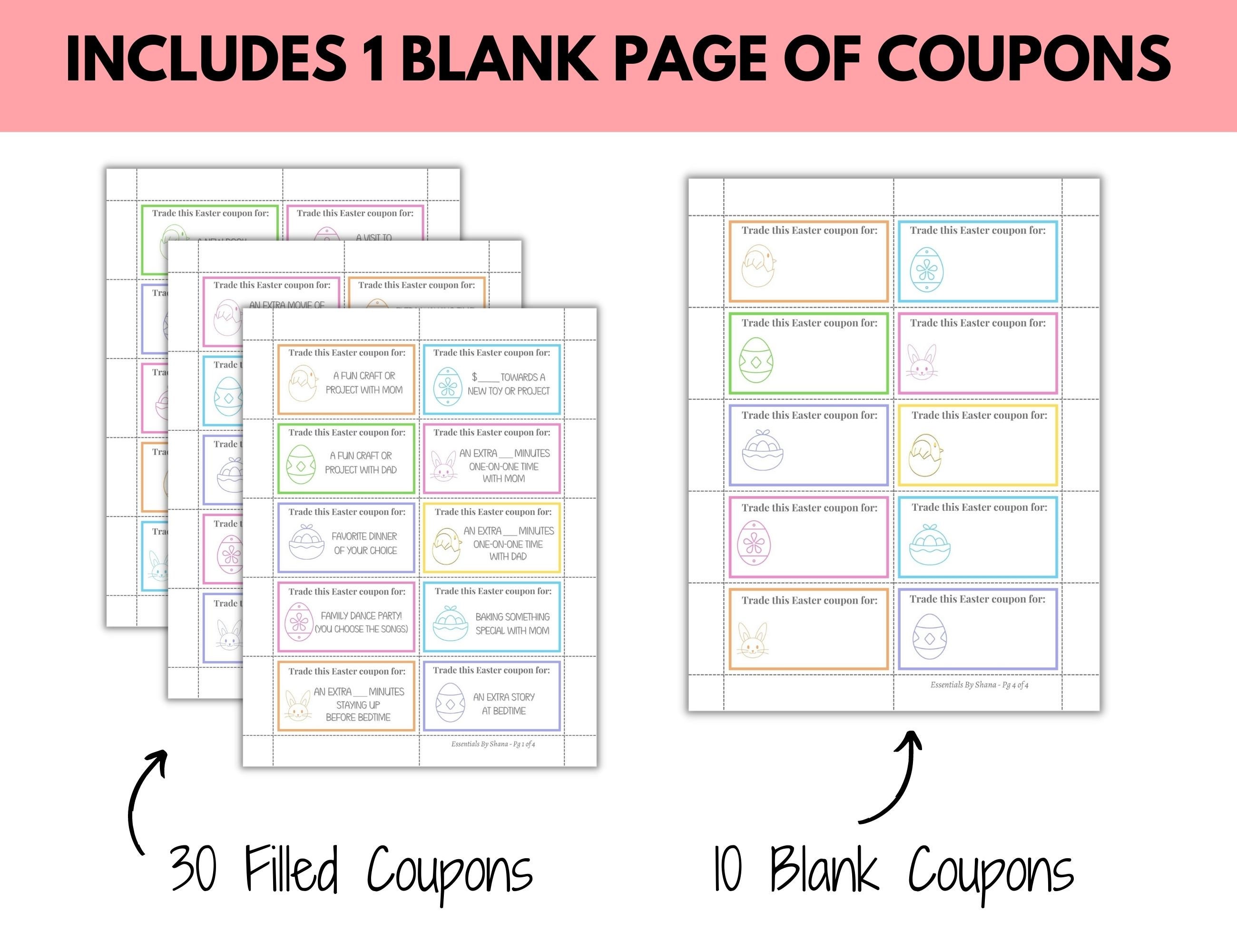 Printable Easter Egg Coupons for Kids, Egg Tokens, Egg Hunt Candy ...