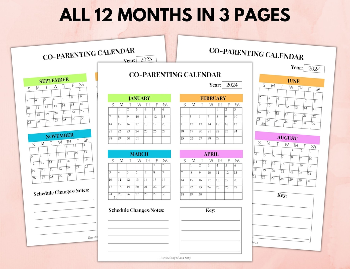 Printable Custody Calendar 2023-2024, Co Parenting Calendar With Year ...