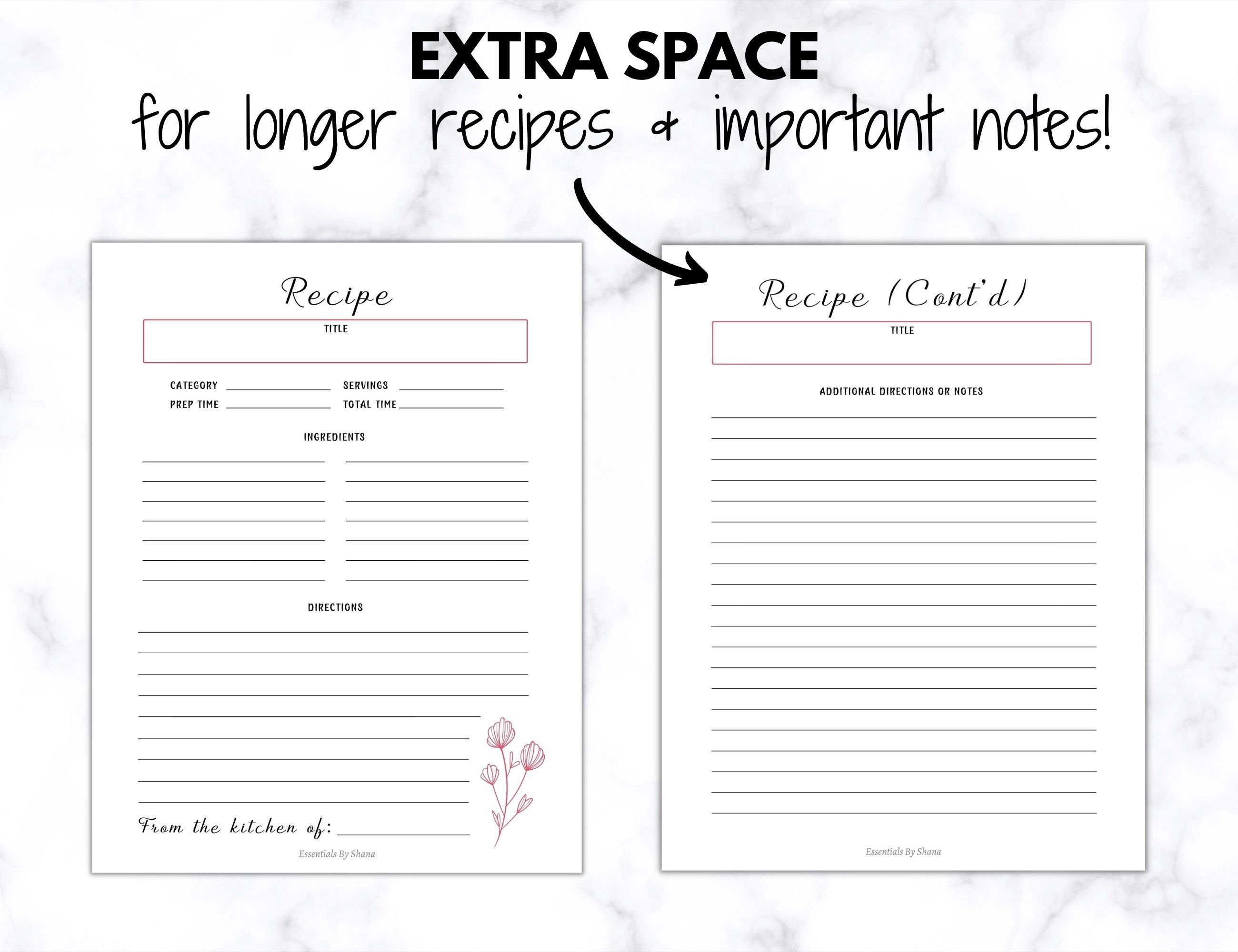 Printable Blank Recipe Pages for Handwritten Recipes and Recipe Books ...