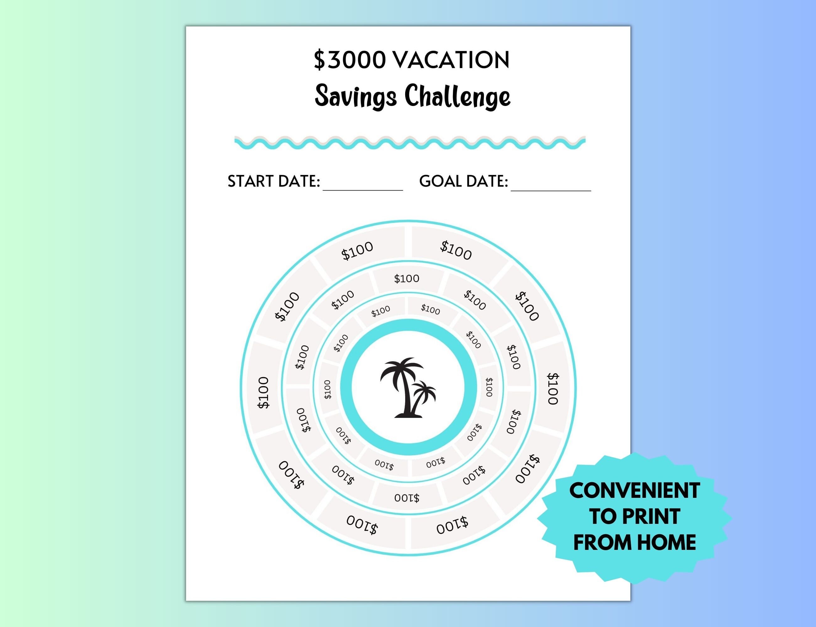 Printable Vacation Savings Challenge, Vacation Savings Tracker Chart ...