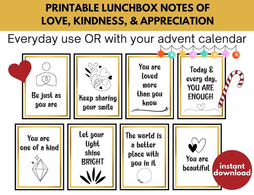Lunchbox Notes of Love Kindness Appreciation | Positive Quotes Cards ...
