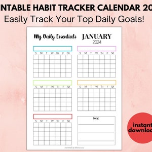 Printable Daily Habit Tracker Calendar, Monthly Goal Tracker 2024, Goal ...