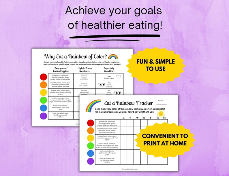 Printable Food Tracker, Eat the Rainbow Chart Tracker and Checklist ...
