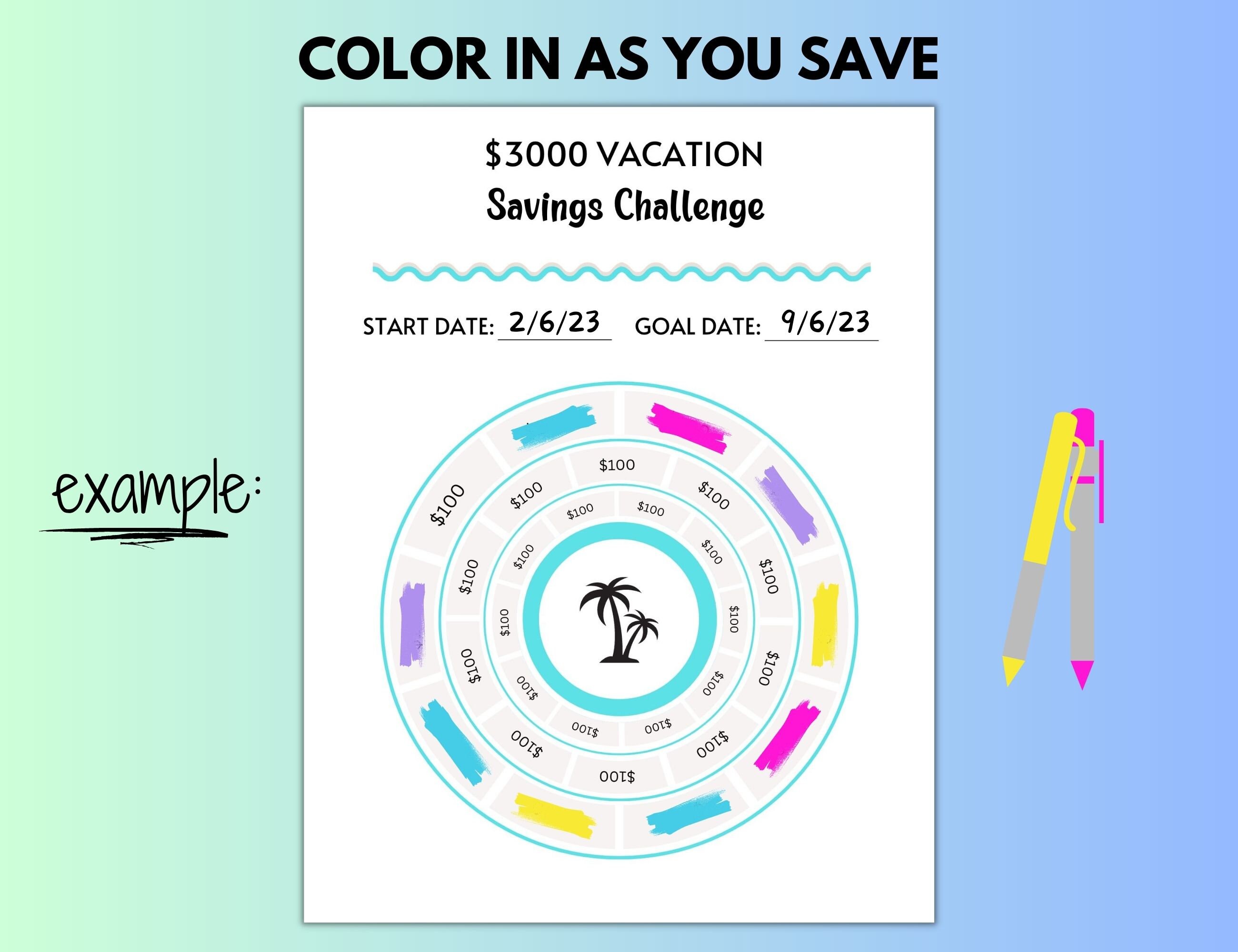 Printable Vacation Savings Challenge, Vacation Savings Tracker Chart ...