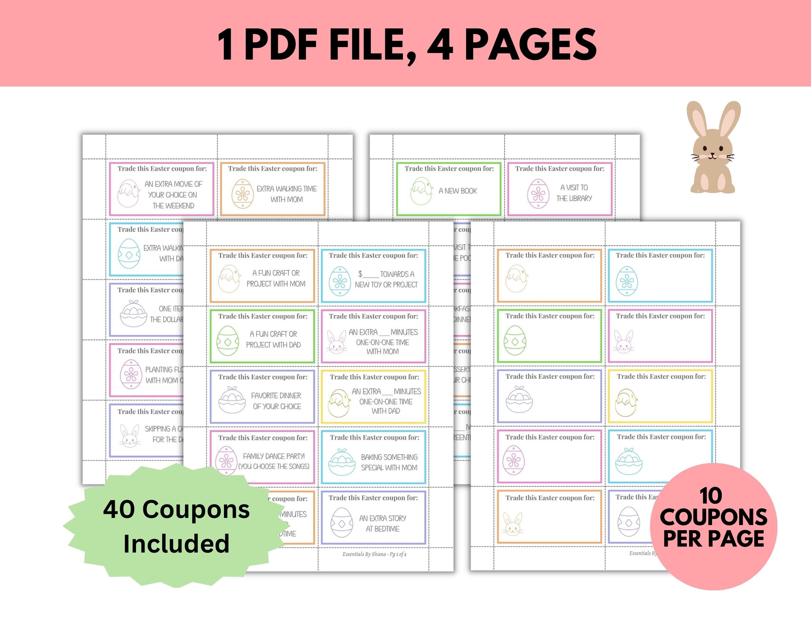 Printable Easter Egg Coupons for Kids, Egg Tokens, Egg Hunt Candy ...