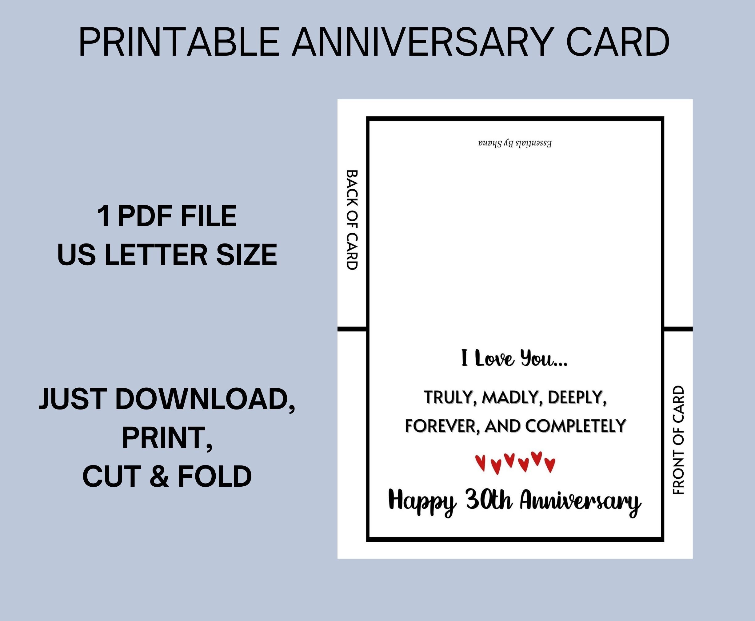 30th Anniversary Card, Printable Anniversary Card for Husband or Wife ...