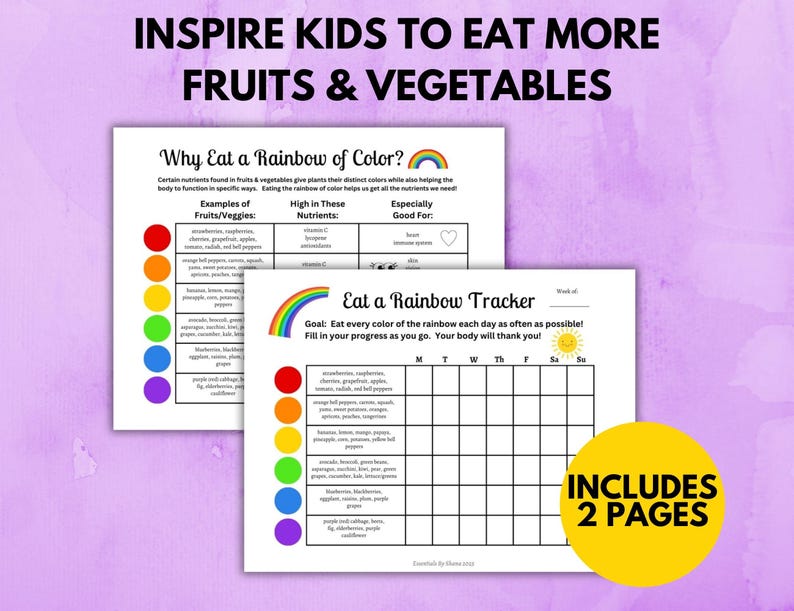 Printable Food Tracker, Eat the Rainbow Chart Tracker and Checklist ...
