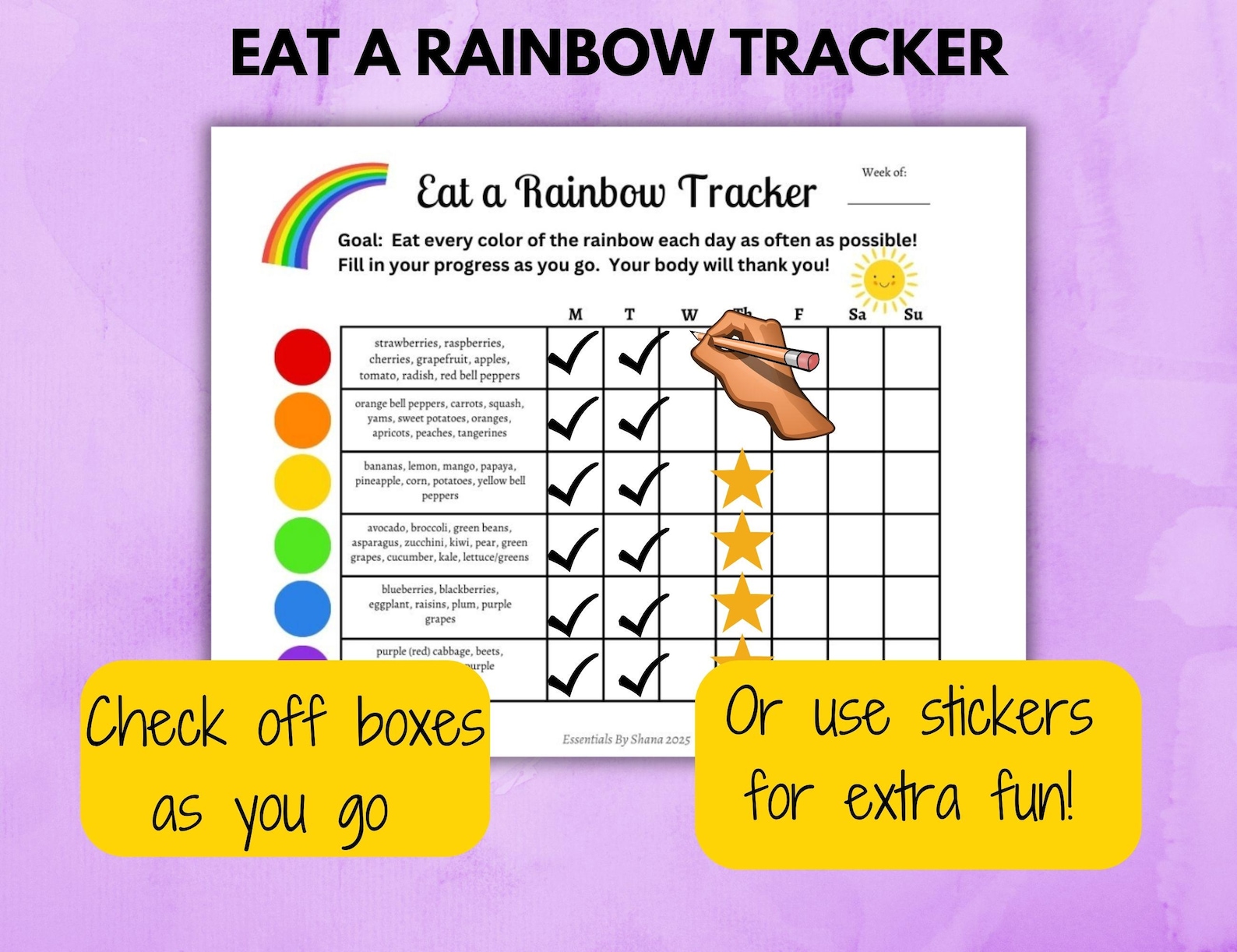 Printable Food Tracker, Eat the Rainbow Chart Tracker and Checklist ...