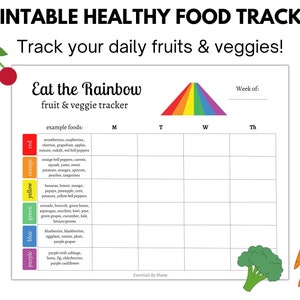 Printable Food Tracker, Eat the Rainbow Tracker and Checklist, Healthy ...