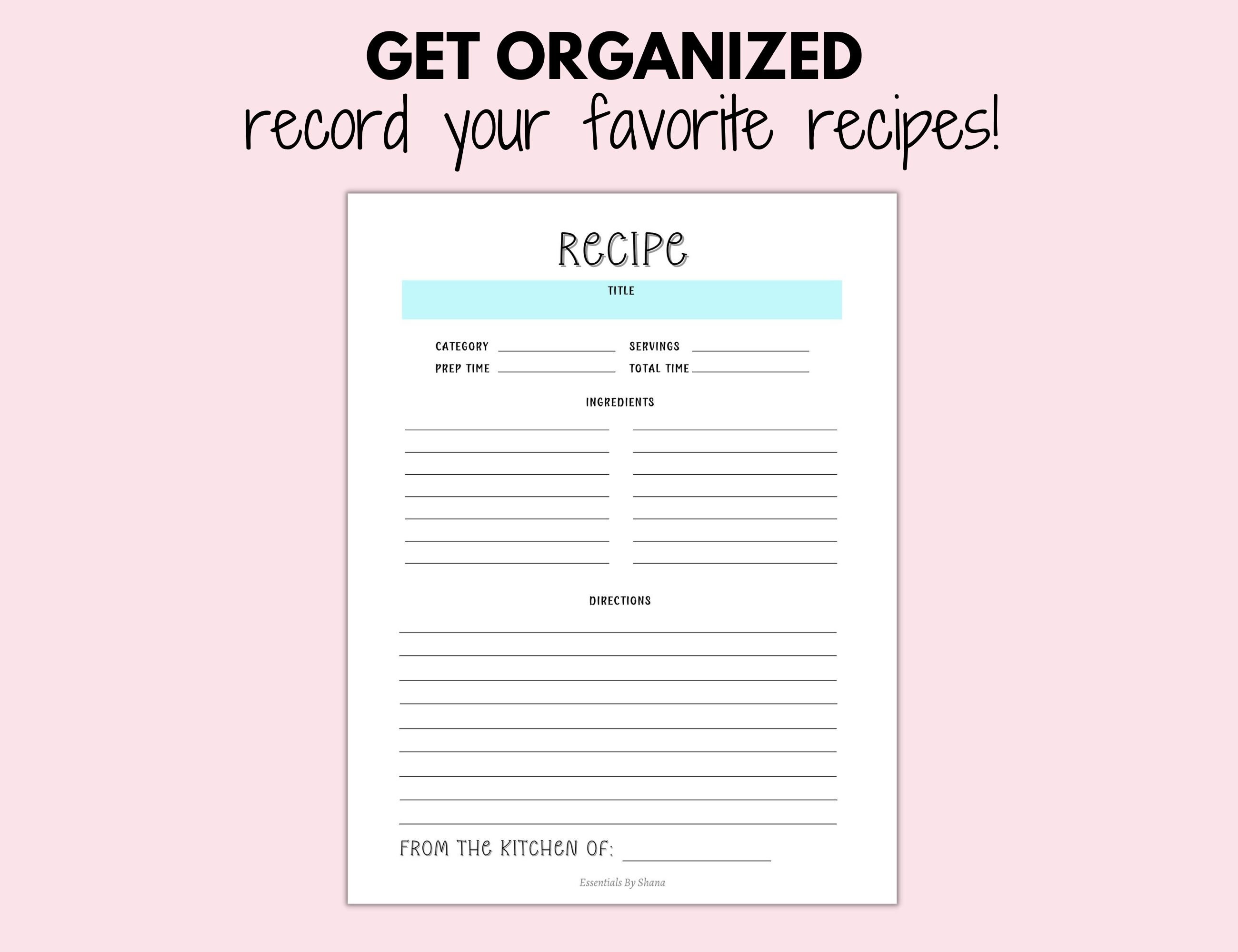 Printable Blank Recipe Pages for Handwritten Recipes and Recipe Books ...