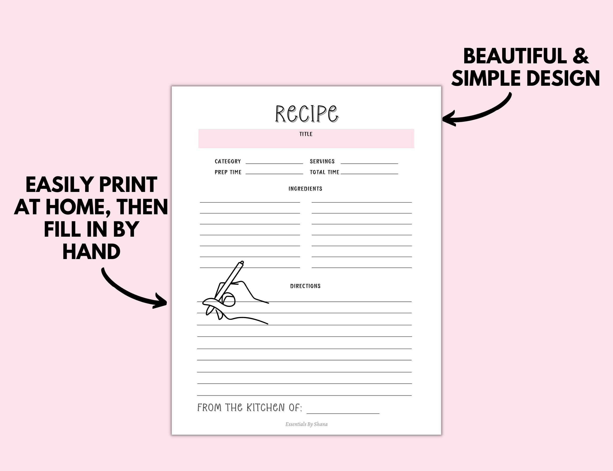 Printable Blank Recipe Pages for Handwritten Recipes and Recipe Books ...