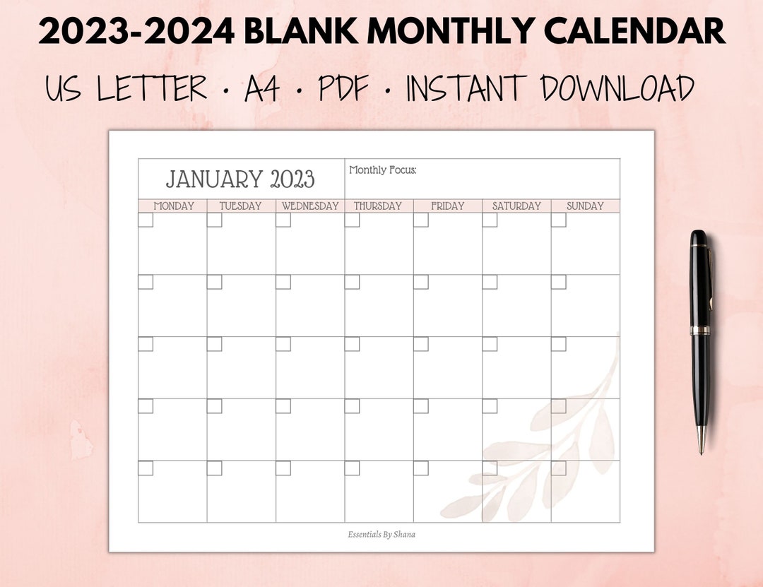 2023 2024 Printable Monthly Calendar | Blank Monthly Calendar | Monday ...