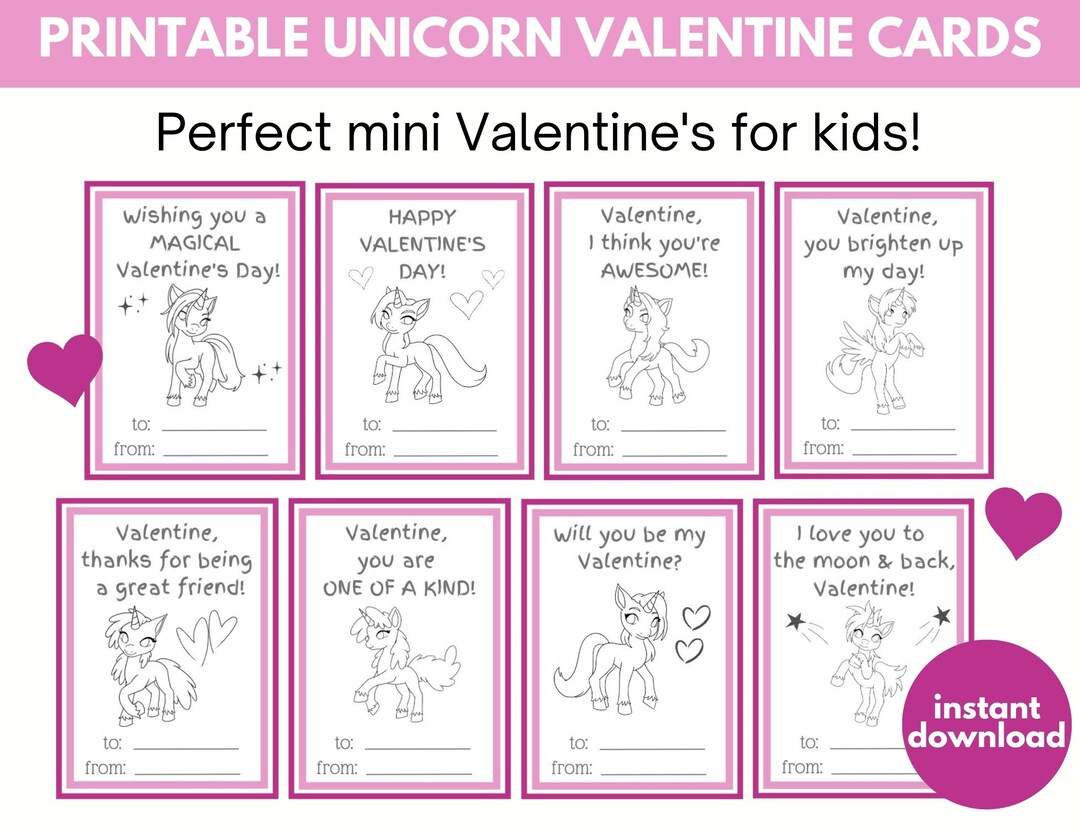 Printable Unicorn Valentine Cards, Unicorn Valentine for Kids, Mini ...