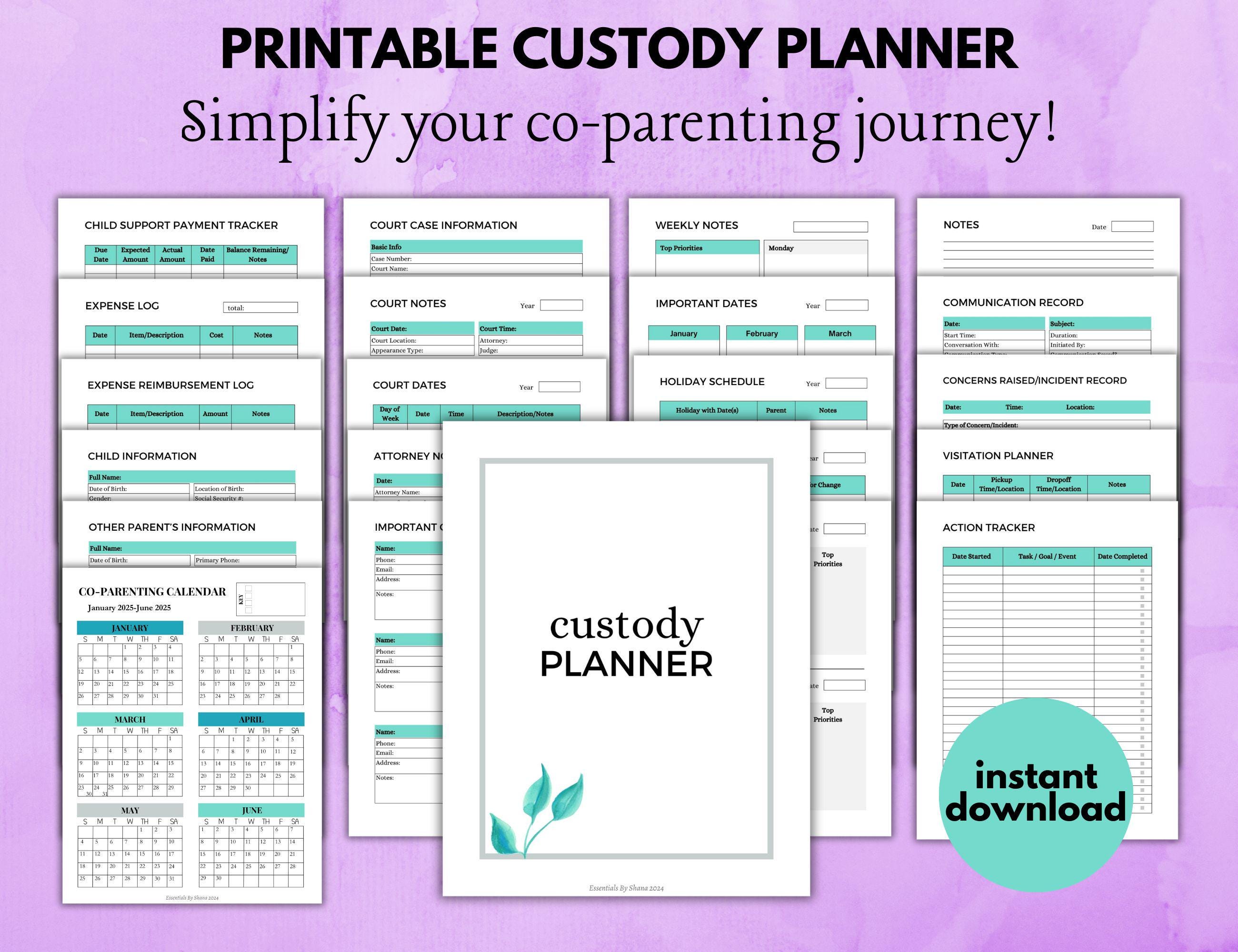 Custody Binder, Printable Planner & Organizer for Child Custody ...