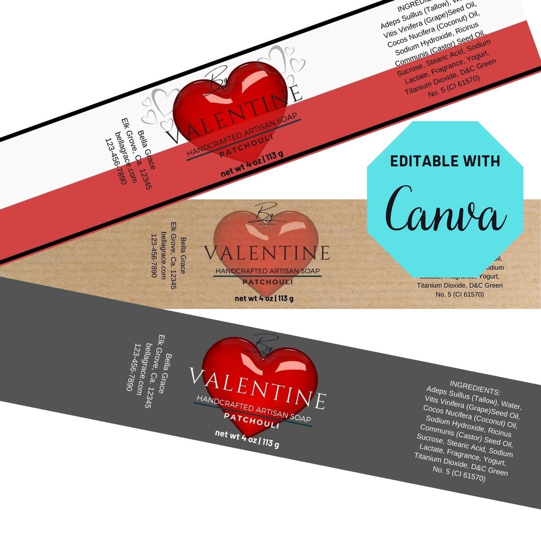 Editable Soap Wrapper Label Template for Canva. Organic Hearts ...