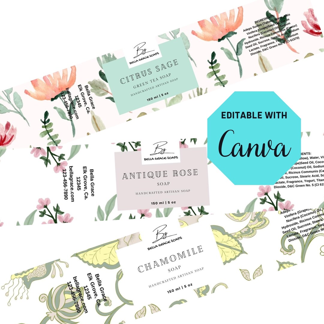 Editable Soap Wrapper Label Template for Canva. Organic Printable Belly ...