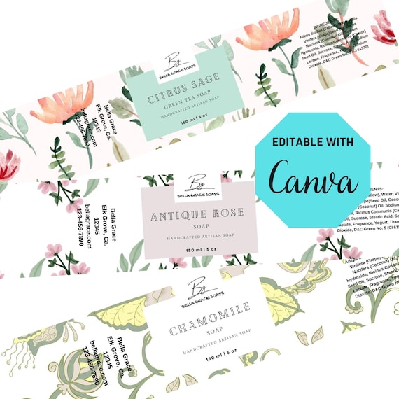 Editable Soap Wrapper Label Template for Canva. Organic - Etsy