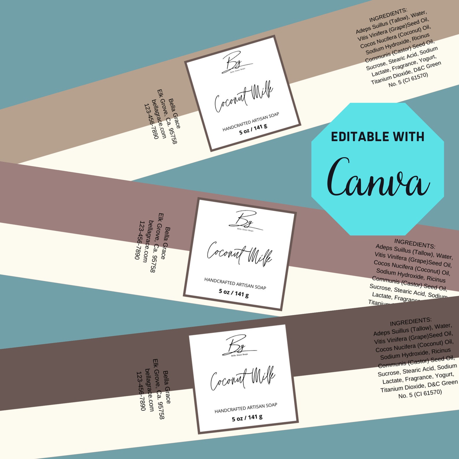 Editable Soap Wrapper Label Template for Canva. Organic Printable Belly ...
