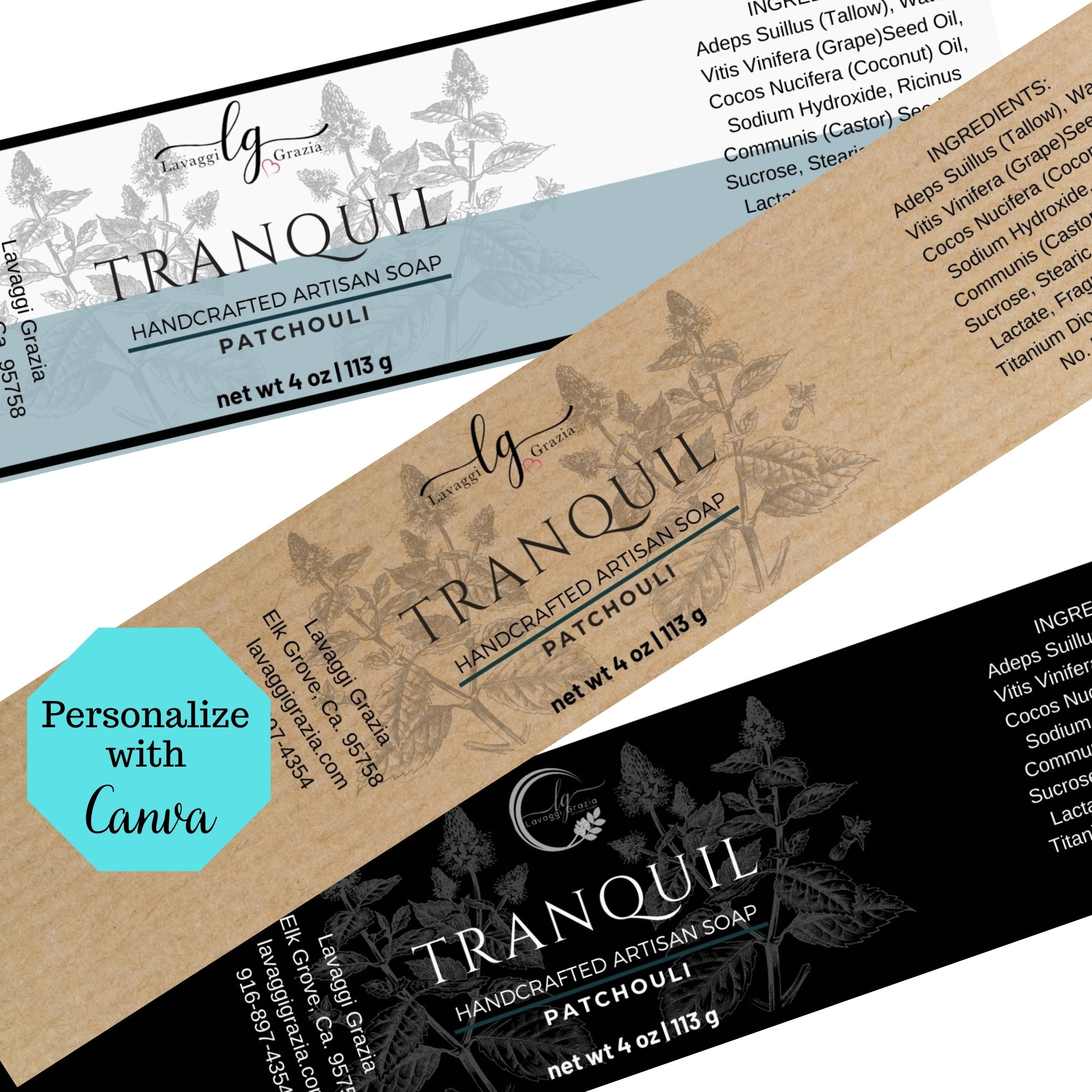 Editable Soap Wrapper Label Template for Canva. Organic Printable Belly ...