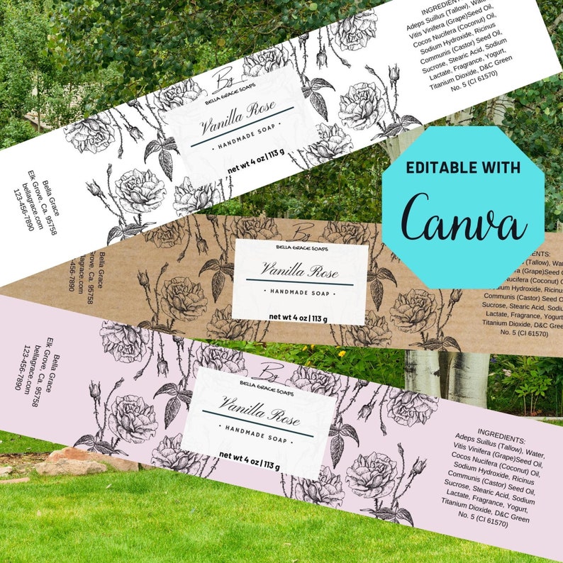 Editable Soap Wrapper Label Template for Canva. Organic Floral ...