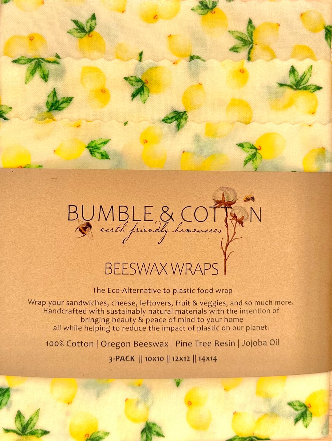BEESWAX WRAPS 3-pack LEMONS || Reusable Food Wraps || Eco-alternative ...