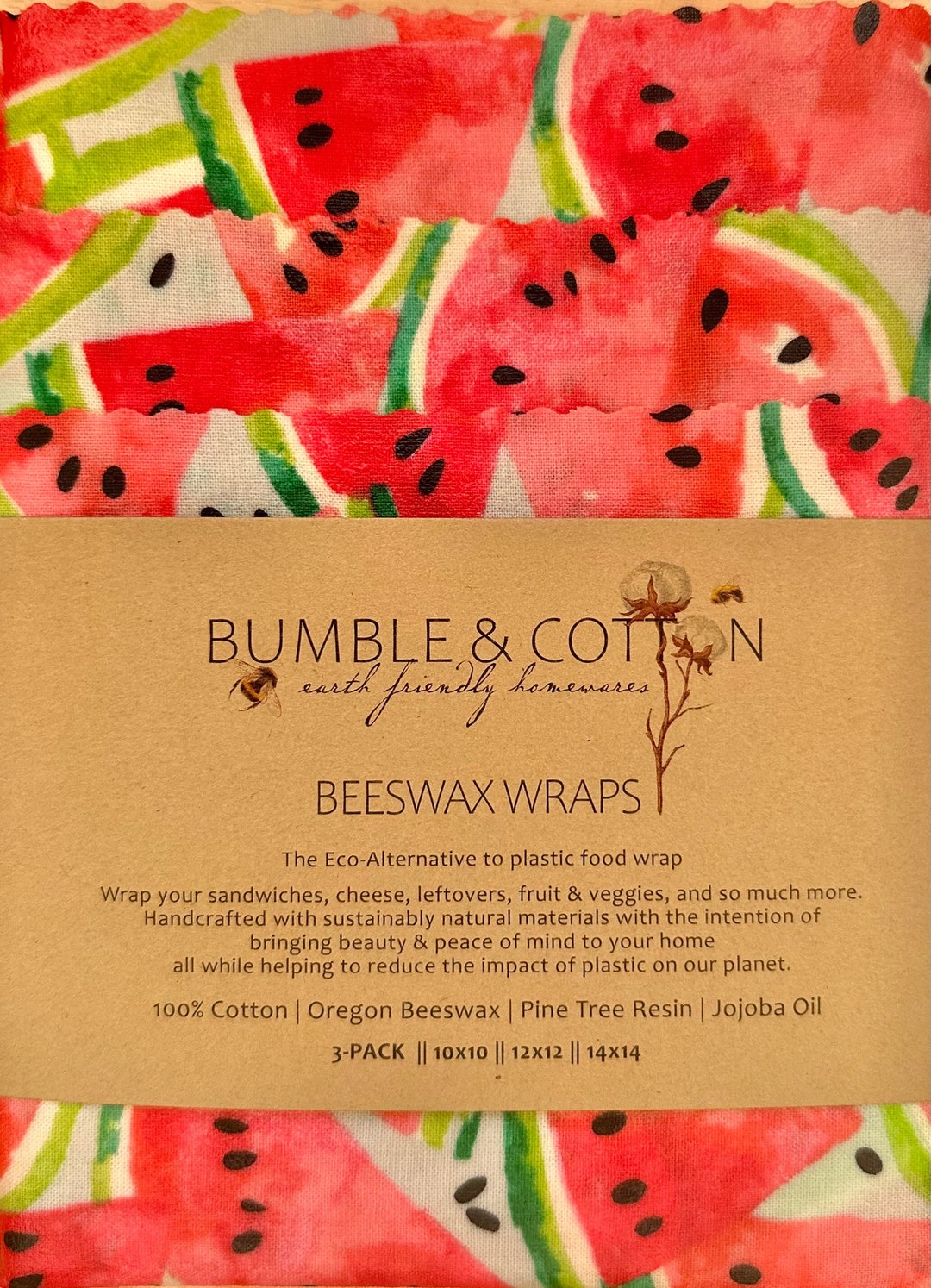 BEESWAX WRAPS 3-pack Watermelons || Reusable Food Wrap || Zero-waste ...