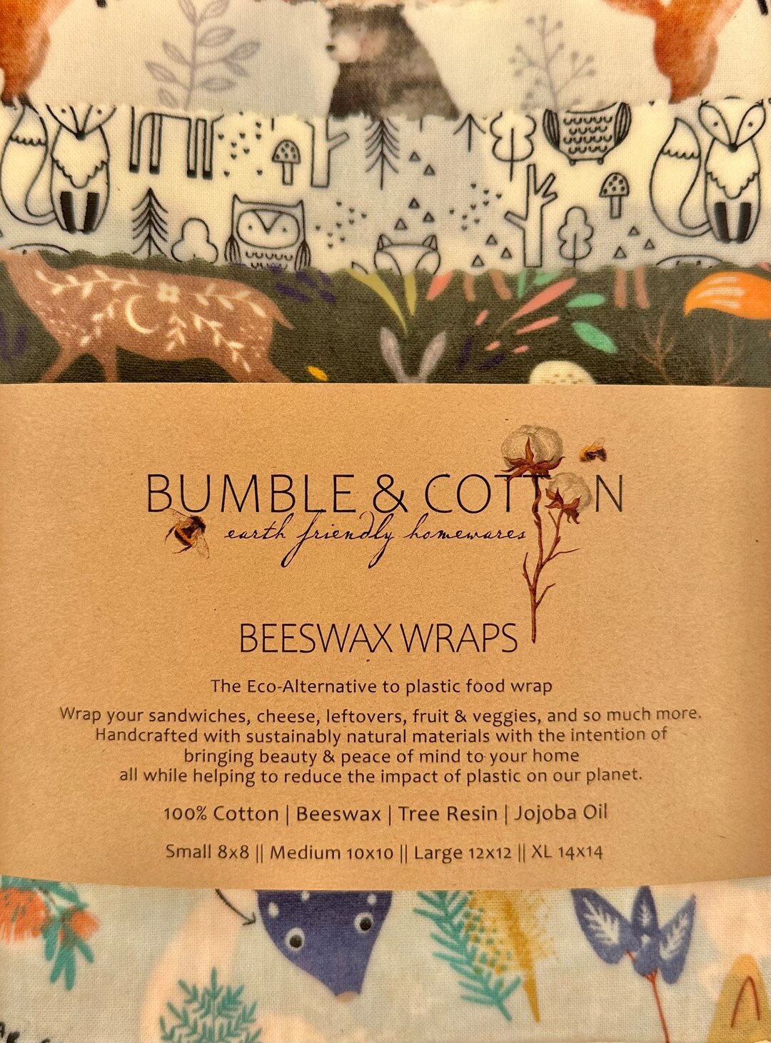 BEESWAX WRAPS 4-pack Wildlife Bear & Fox Reusable Food Wraps Eco ...