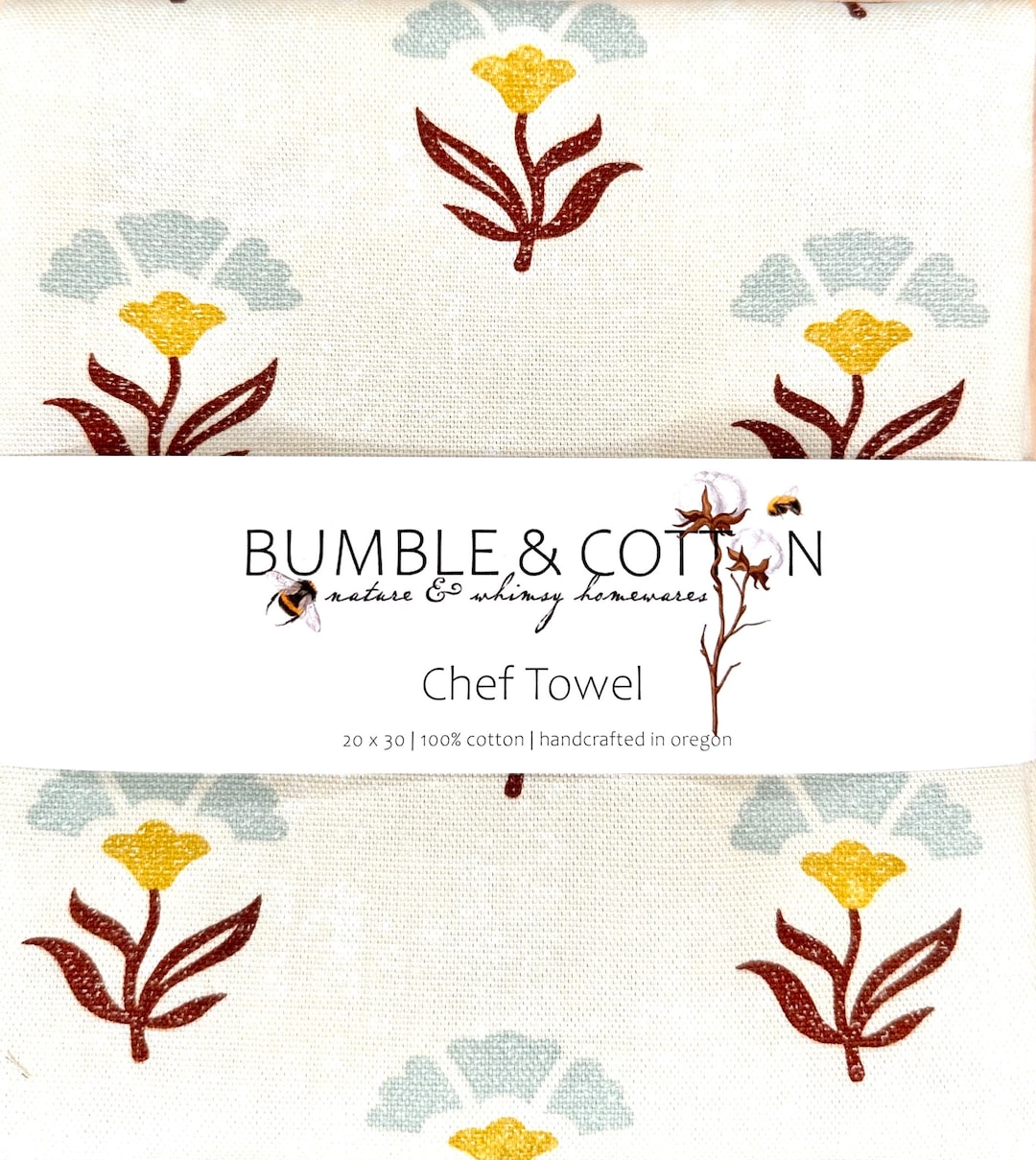 Block Print Floral Chef Towel || Nature Inspired Kitchen Towel || Tea ...