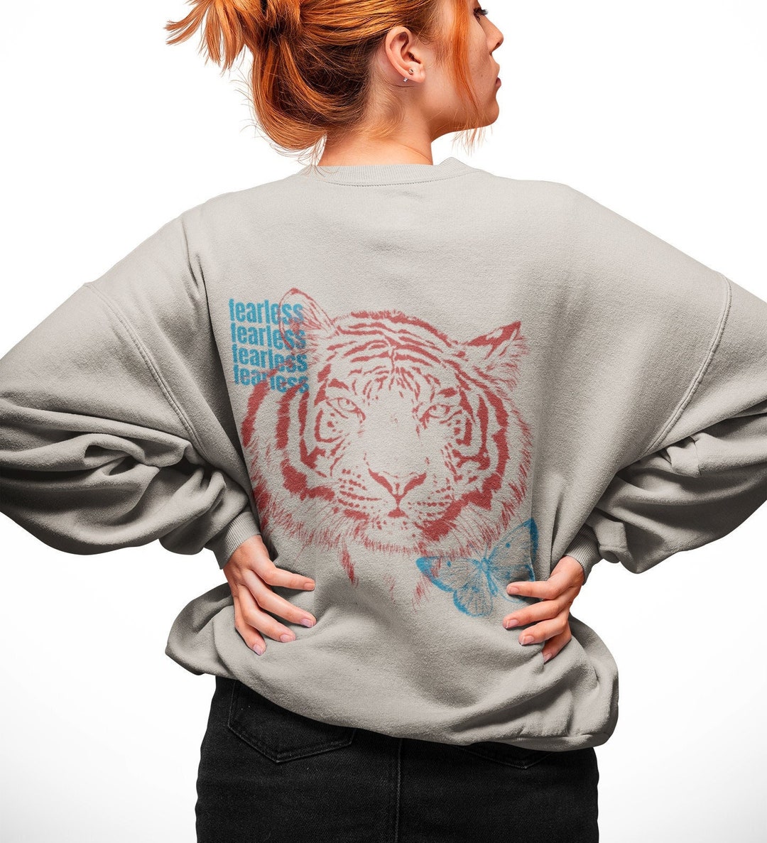 Fearless Sweater Tiger Crewneck Tiger Sweater Butterfly Sweater ...