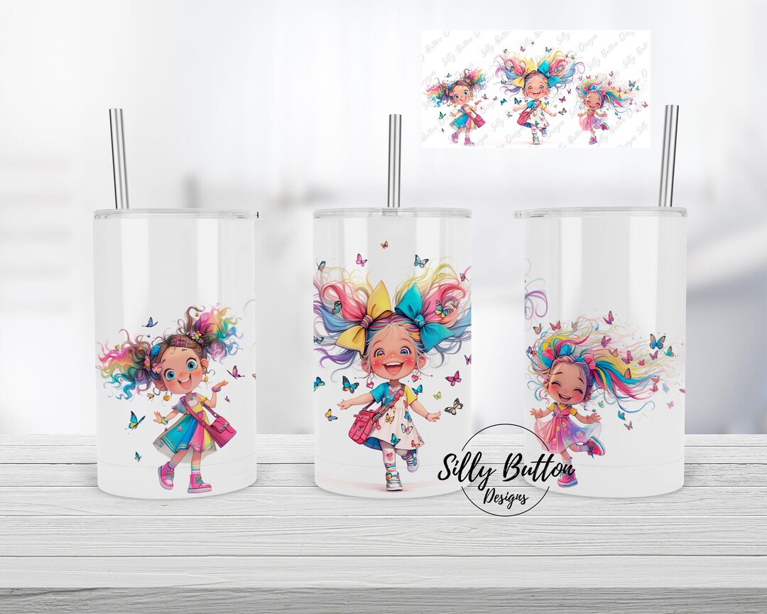 Cute Rainbow Girls Sisters With Butterflies Sublimation Straight Sippy ...